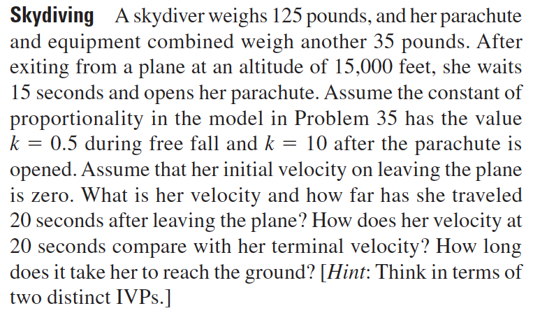 Solved Skydiving A skydiver weighs 125 pounds, and her | Chegg.com