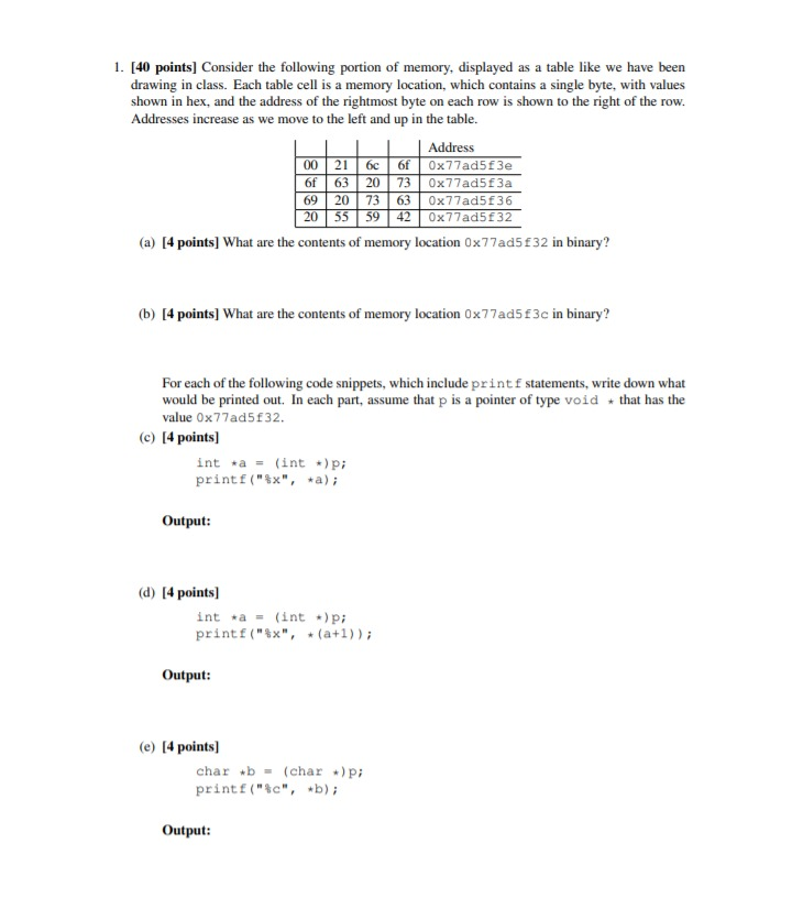 Solved 1. [40 points] Consider the following portion of | Chegg.com