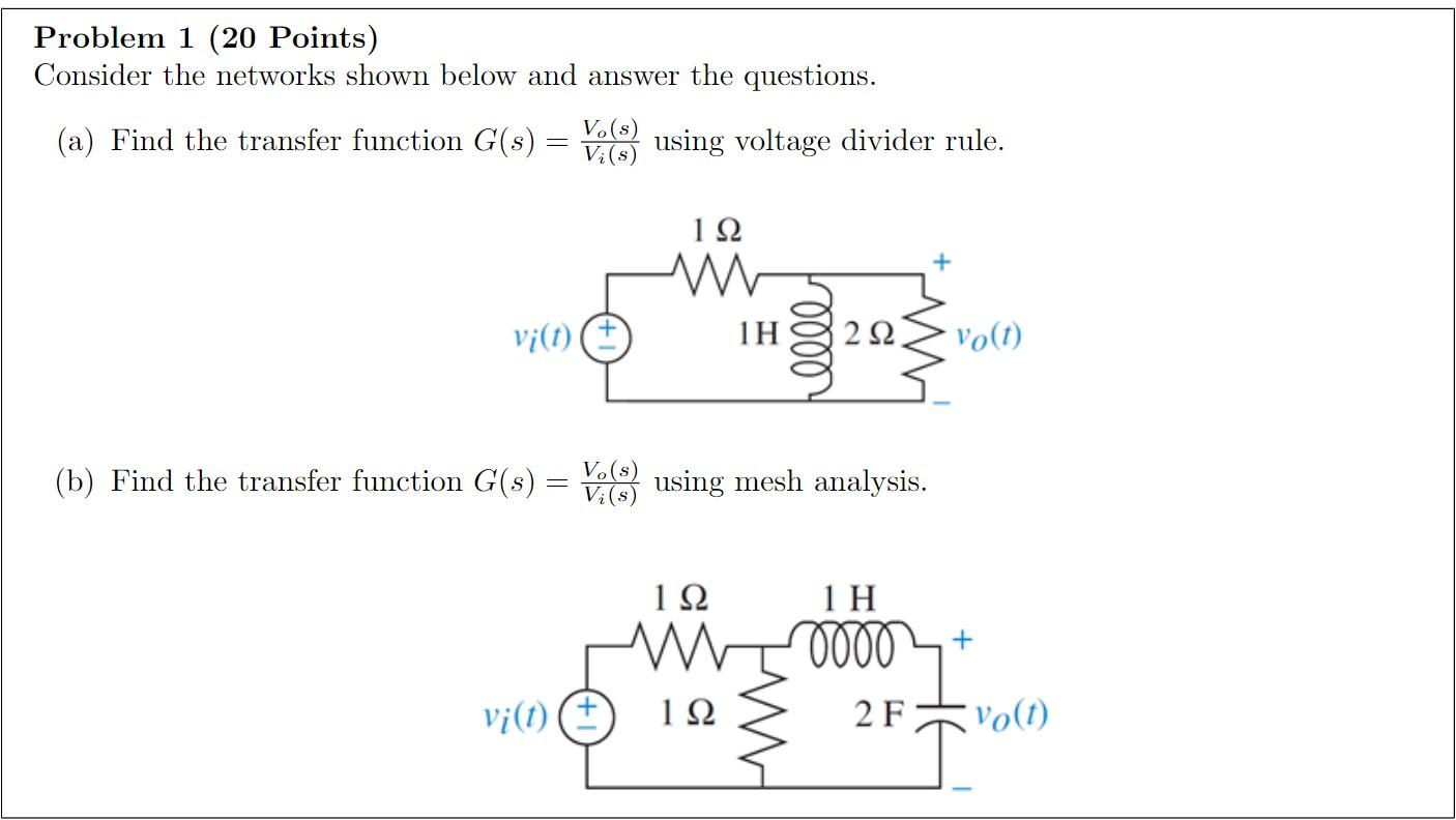 Solved Problem 1 (20 Points) Consider the networks shown | Chegg.com