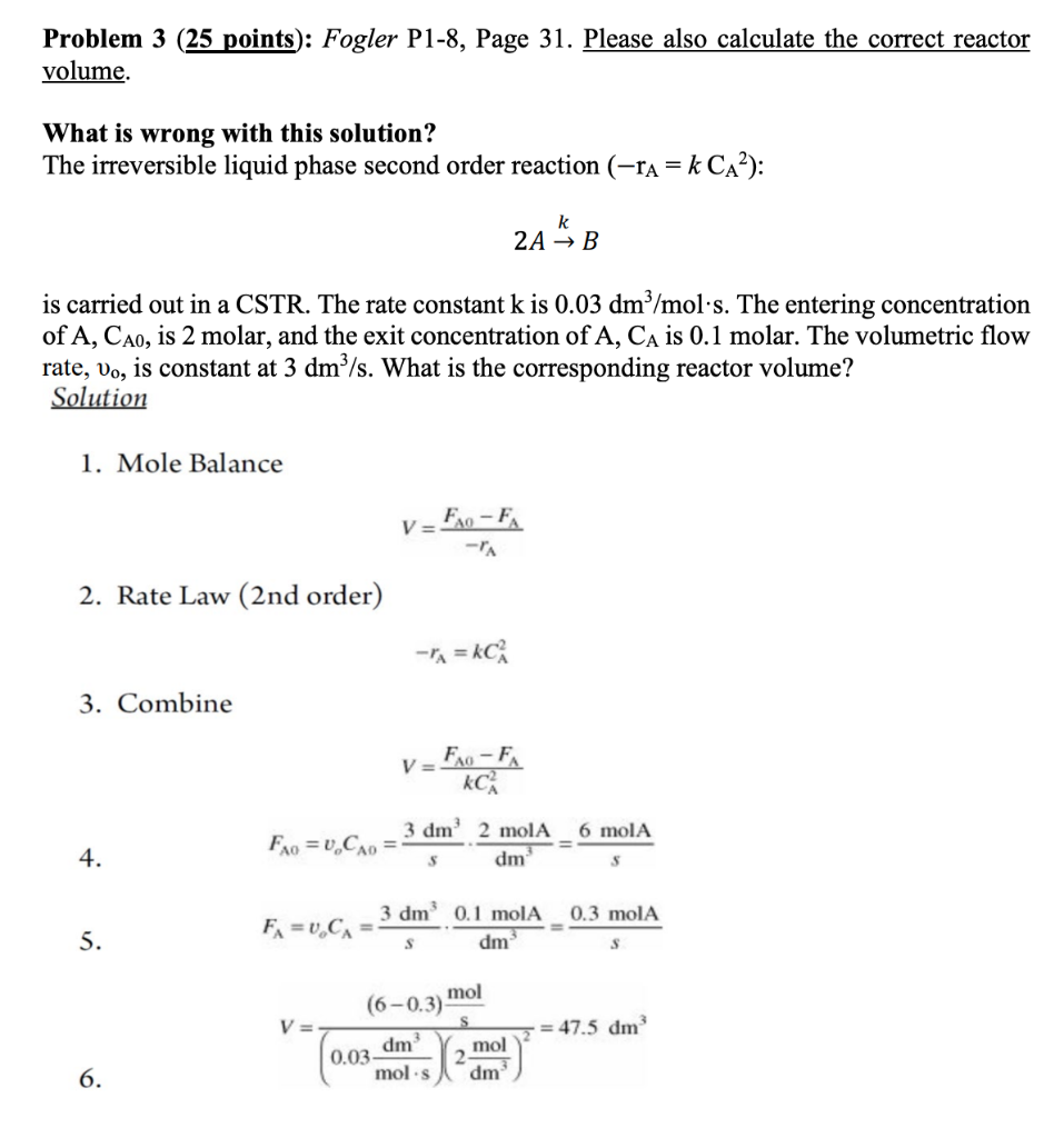 Solved Problem 3 (25 points): Fogler P1-8, Page 31. Please | Chegg.com