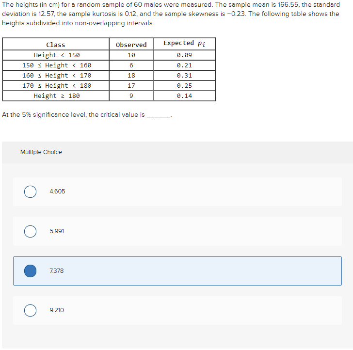 Solved The heights (in cm) for a random sample of 60 males | Chegg.com