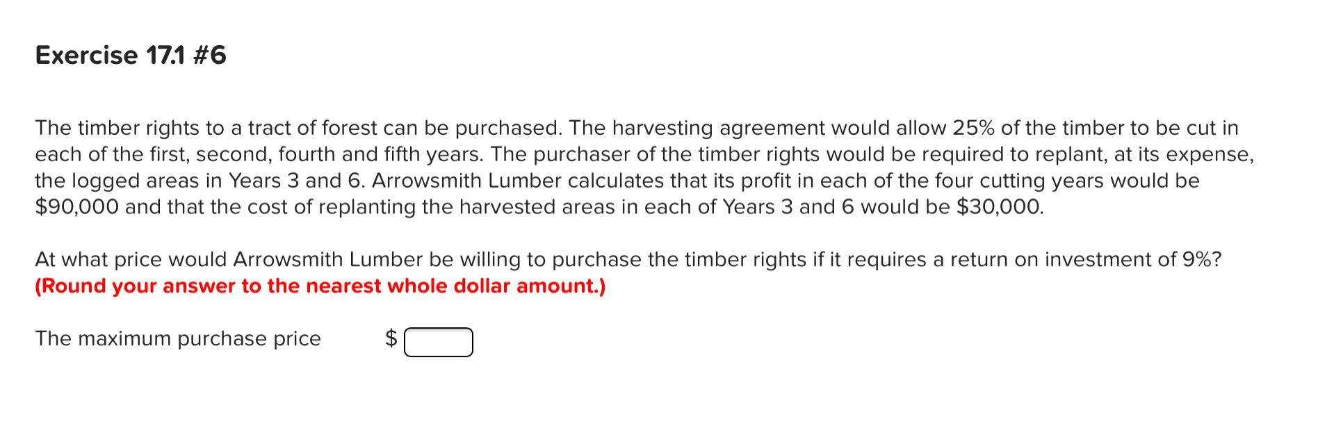Solved Exercise 17.1 #6 The timber rights to a tract of | Chegg.com