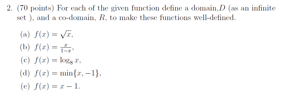 Solved 2. (70 points) For each of the given function define | Chegg.com
