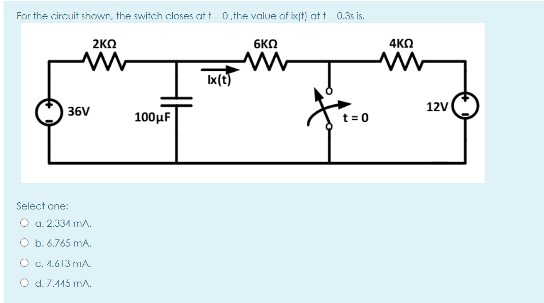 Solved For the circuit shown, the switch closes at t = 0 | Chegg.com