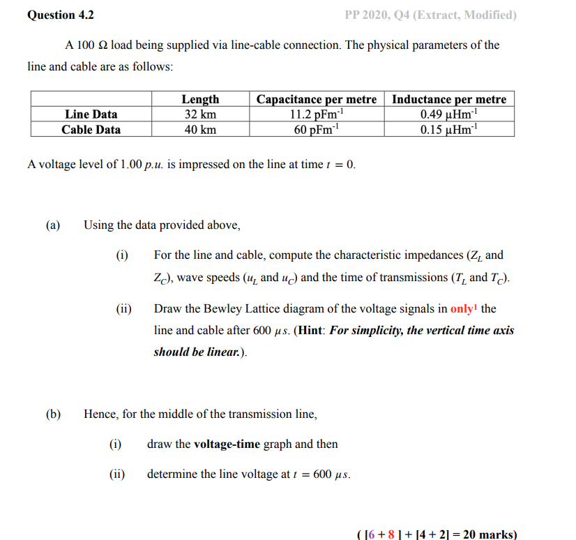 Solved A 100Ω load being supplied via line-cable connection. | Chegg.com