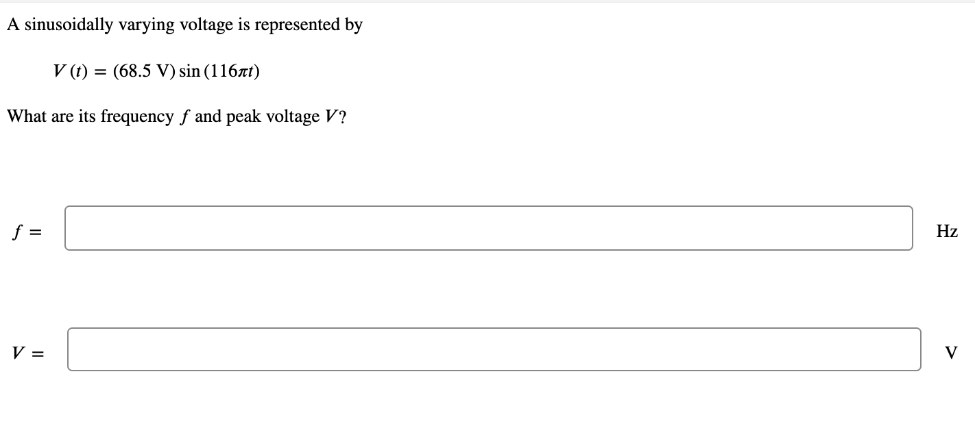 Solved A sinusoidally varying voltage is represented by V | Chegg.com