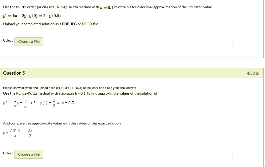 Solved Use the fourth order (or classical) Runge-Kutta | Chegg.com