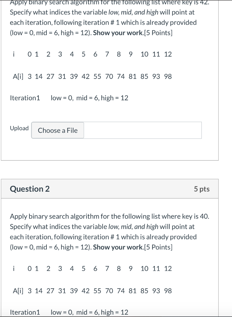 Solved Apply binary search algorithm for the following list | Chegg.com