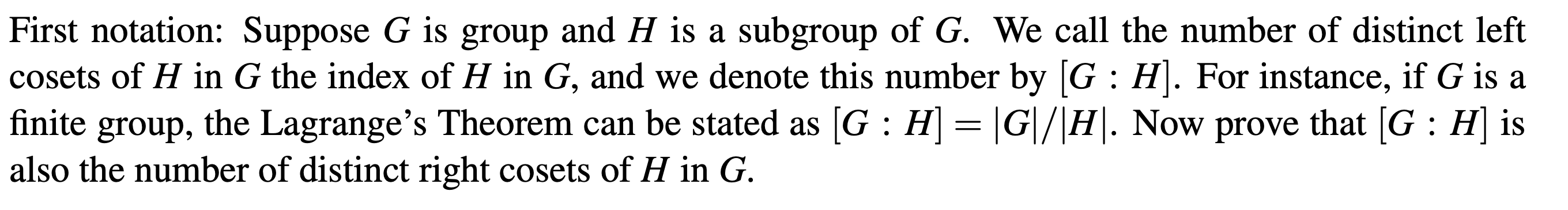 Solved First notation: Suppose G is group and H is a | Chegg.com