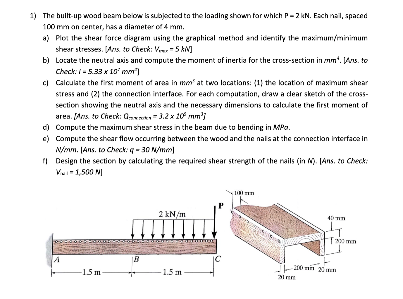 Solved 1) The built-up wood beam below is subjected to the | Chegg.com
