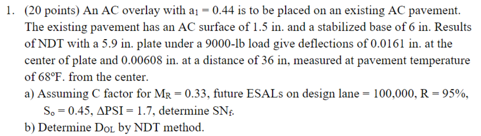 Solved 1. (20 points) An AC overlay with aı = 0.44 is to be | Chegg.com