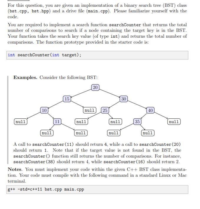 Solved Need help with the bst.cpp, searchcounter function. | Chegg.com