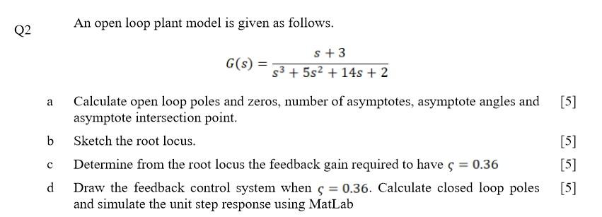 Solved An open loop plant model is given as follows. Q2 S + | Chegg.com