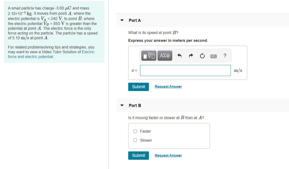 Solved Part A A small particle has charge -3.60 uC and mass | Chegg.com