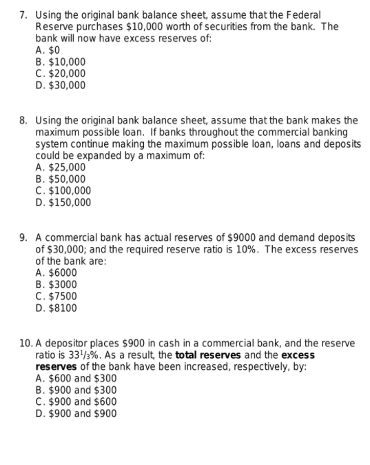 Solved Please use the following balance sheet for the Bank | Chegg.com
