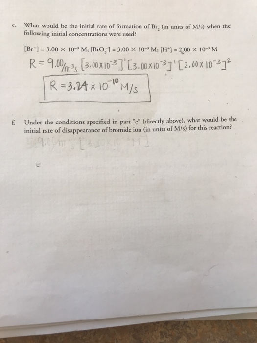 Solved e. What would be the initial rate of formation of Br, | Chegg.com