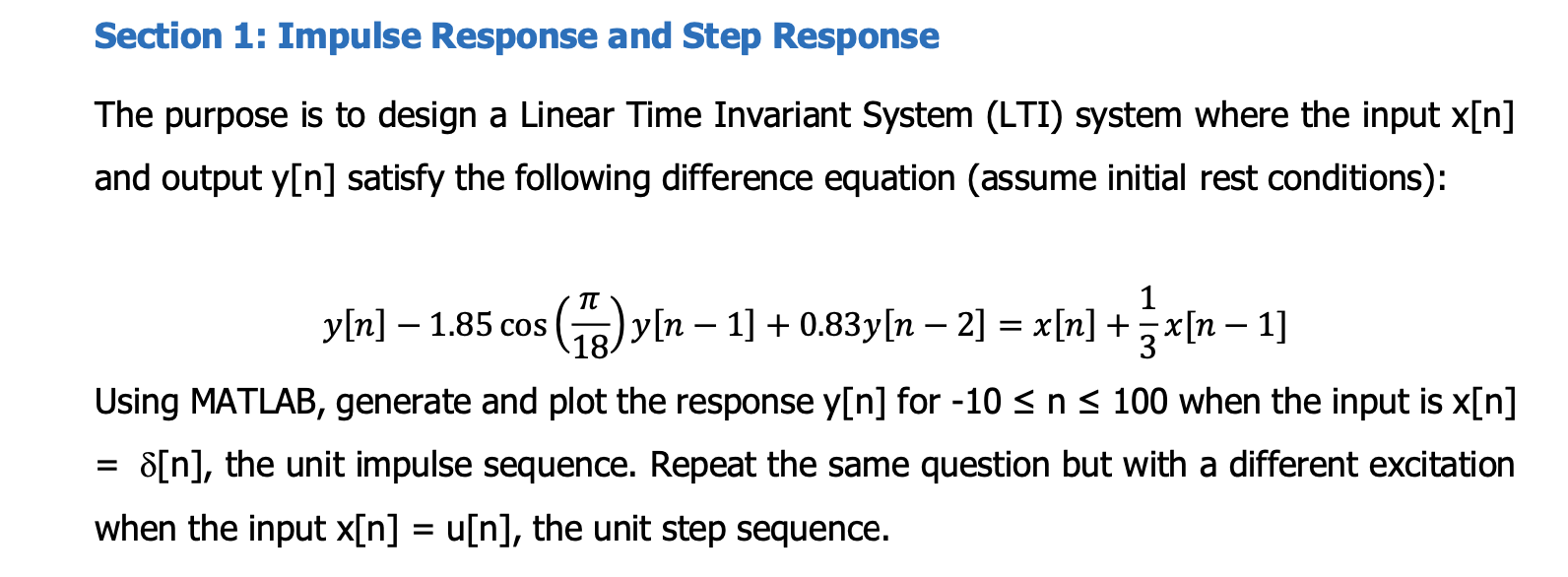 Solved Section 1: Impulse Response and Step Response The | Chegg.com