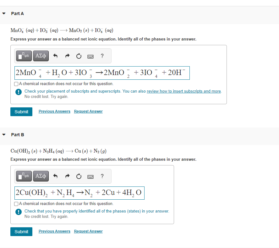 Solved MnO4−(aq)+IO3−(aq) MnO2(s)+IO4−(aq) Express your | Chegg.com