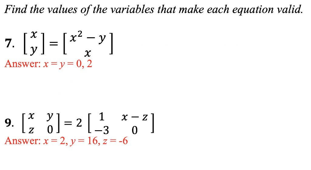 Solved Find the values of the variables that make each | Chegg.com