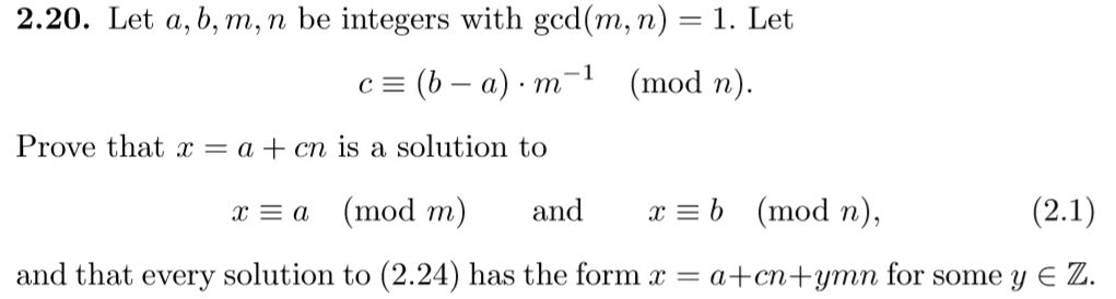 Solved 2.20. Let a, b, m, n be integers with gcd(n, n) 1. | Chegg.com
