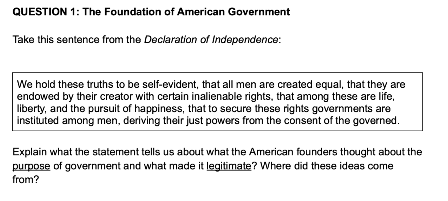 Solved QUESTION 1: The Foundation of American Government | Chegg.com