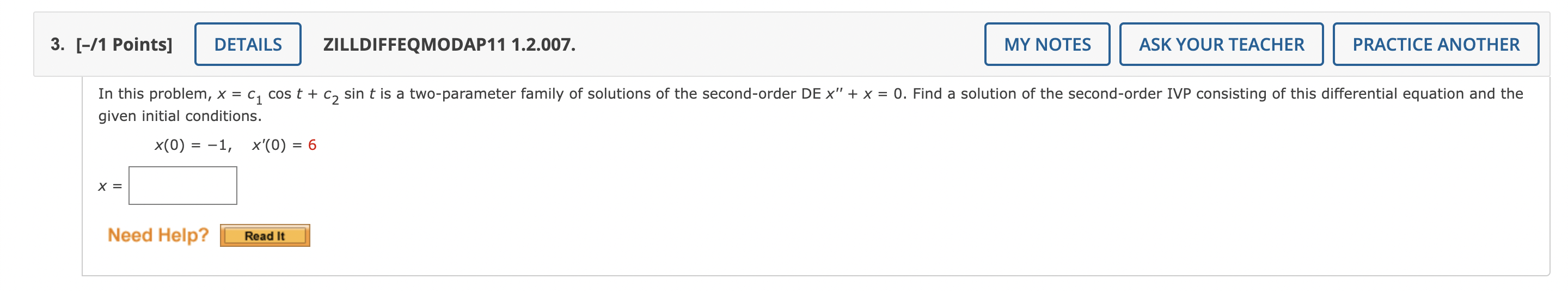 Solved In this problem, x = c1 cos t + c2 sin t is a | Chegg.com