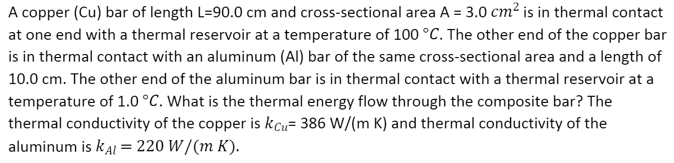 Solved A copper (Cu) bar of length L=90.0 cm and | Chegg.com