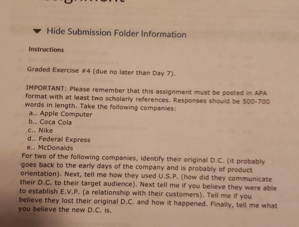 Solved Hide Submission Folder Information Instructions | Chegg.com