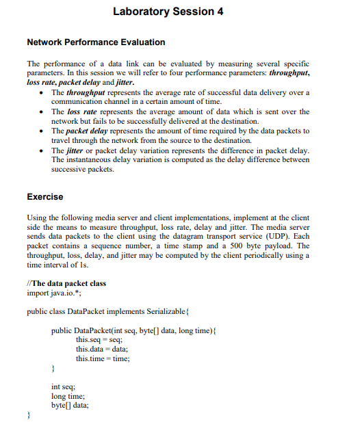 Solved Laboratory Session 4 Network Performance Evaluation | Chegg.com