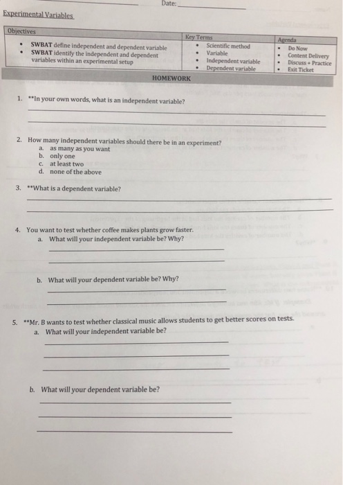 Identifying Independent Variables Practice