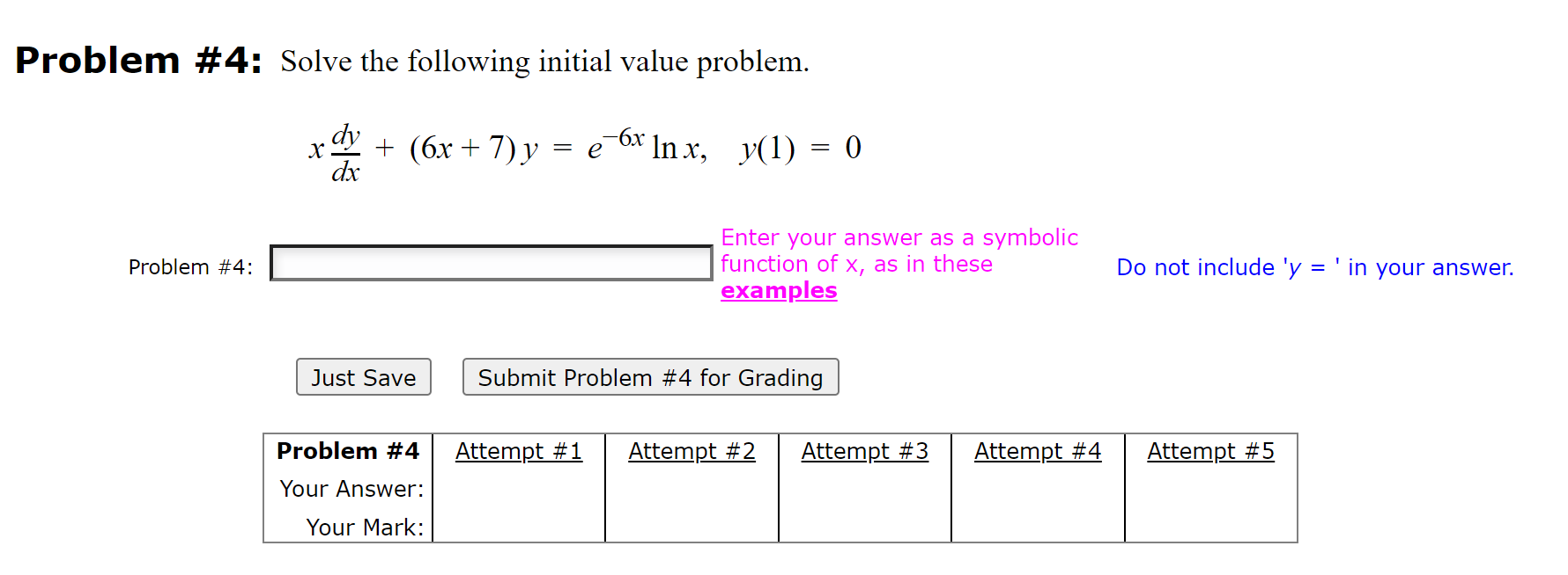 Solved Problem \#4: Solve the following initial value | Chegg.com