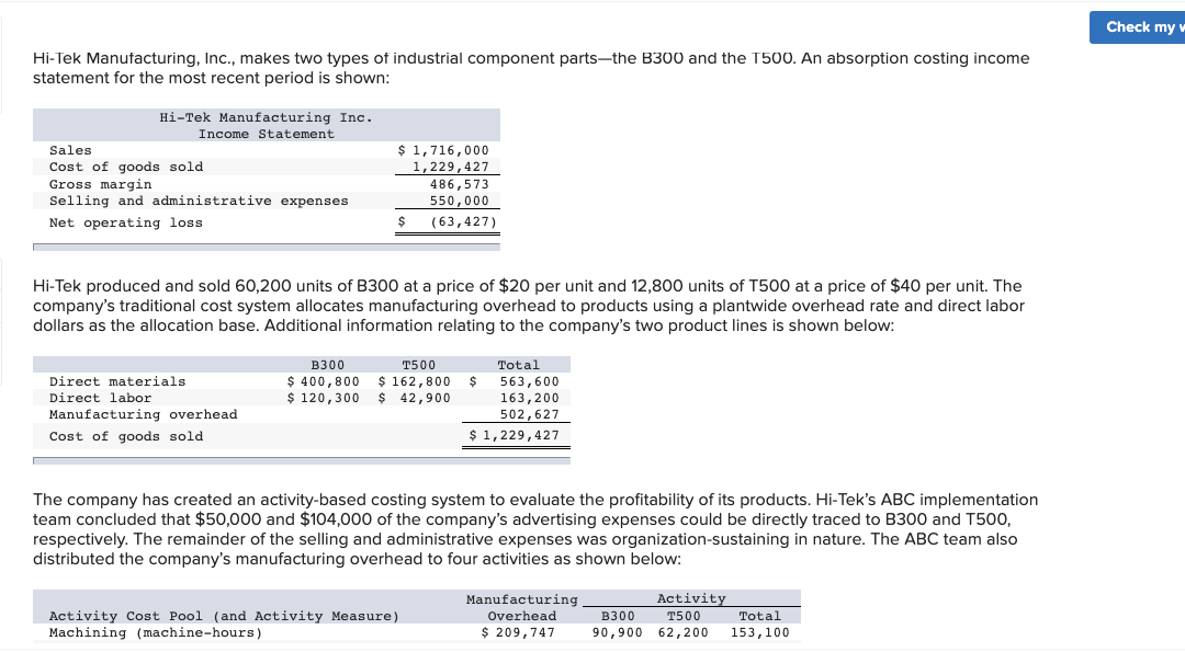 Solved Check my Hi-Tek Manufacturing, Inc., makes two types | Chegg.com