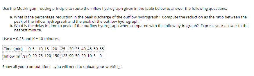 Solved Use the Muskingum routing principle to route the | Chegg.com
