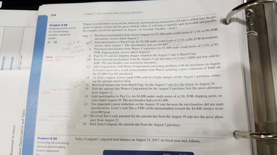 Solved Accounting for Merchandising Operations Chapter 4 214 | Chegg.com