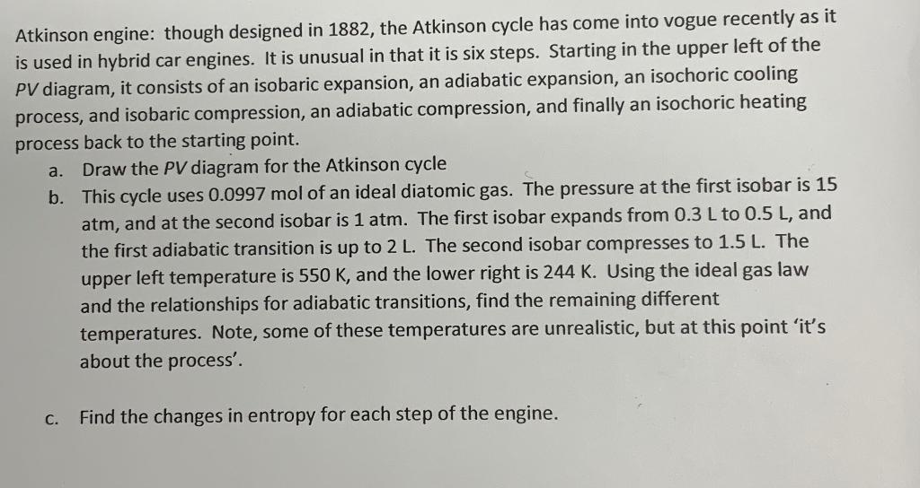 Solved Atkinson engine: though designed in 1882, the | Chegg.com