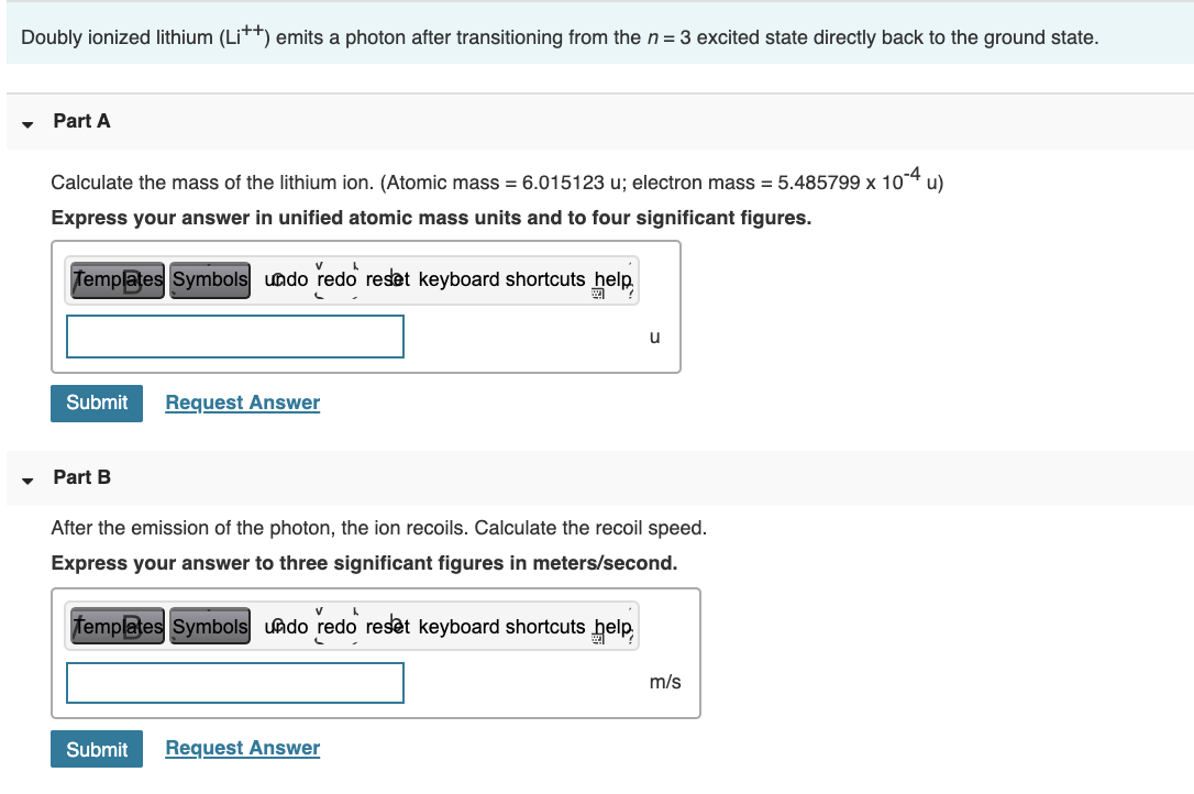 Solved Doubly ionized lithium (Li++) emits a photon after | Chegg.com