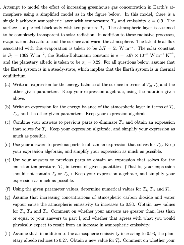 Solved Attempt to model the effect of increasing greenhouse | Chegg.com