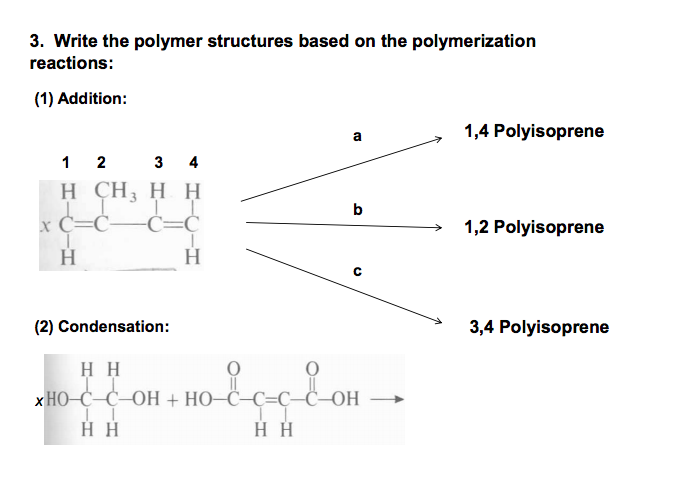 Solved 3. Write the polymer structures based on the | Chegg.com