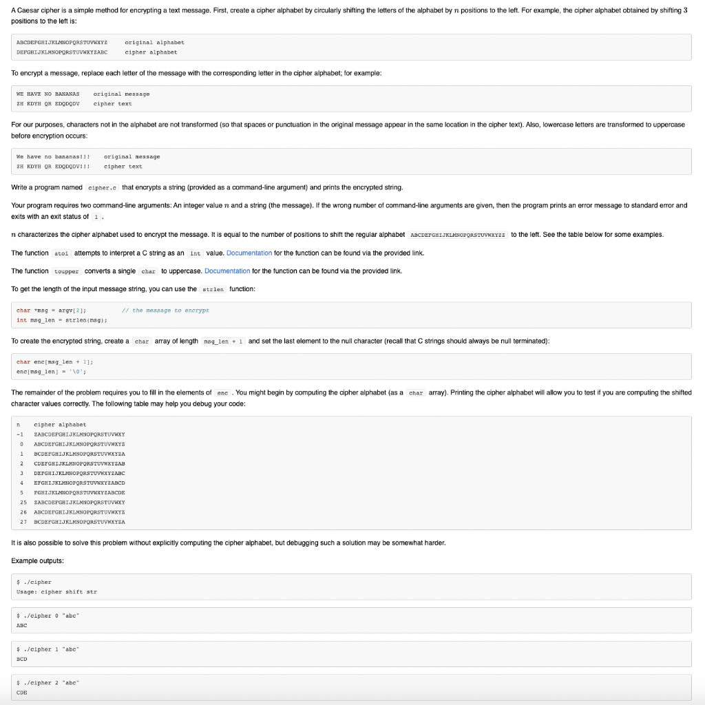 Solved Write A Program Named Cipherc That Encrypts A String 0865