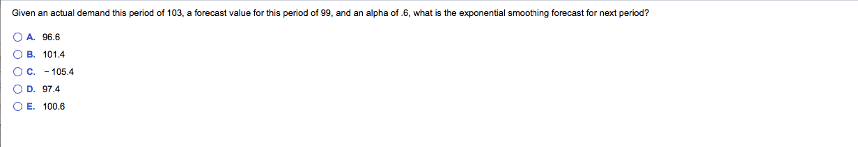 Solved Given an actual demand this period of 103, a forecast | Chegg.com