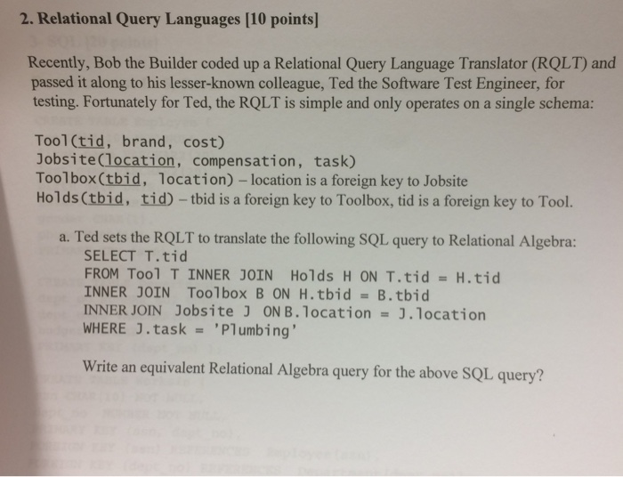 Solved 2. Relational Query Languages [10 points] Recently, | Chegg.com