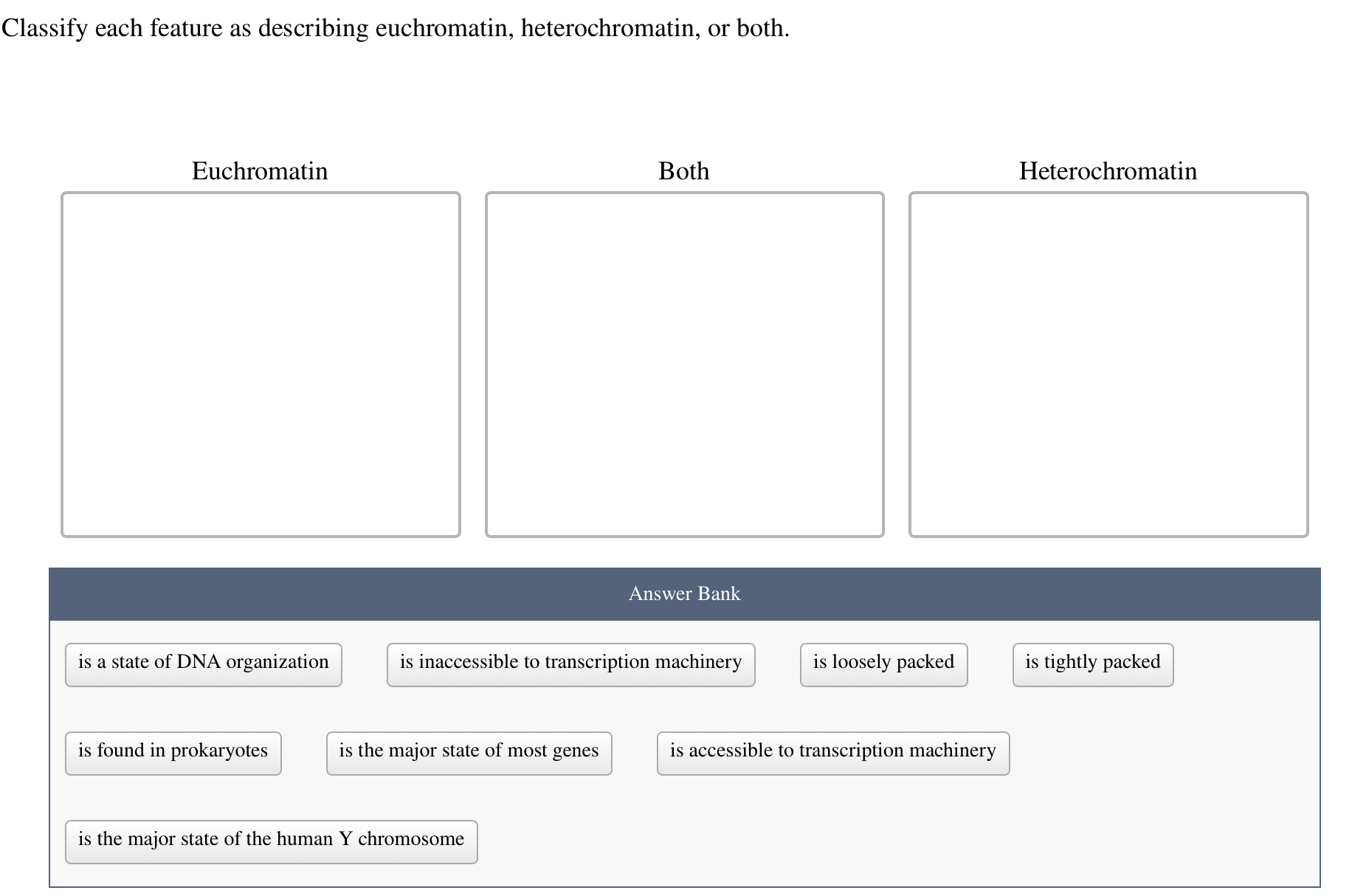 Solved Classify each feature as describing euchromatin, | Chegg.com