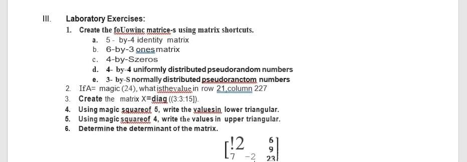 Solved III. Laboratory Exercises: 1. Create the folowinc | Chegg.com