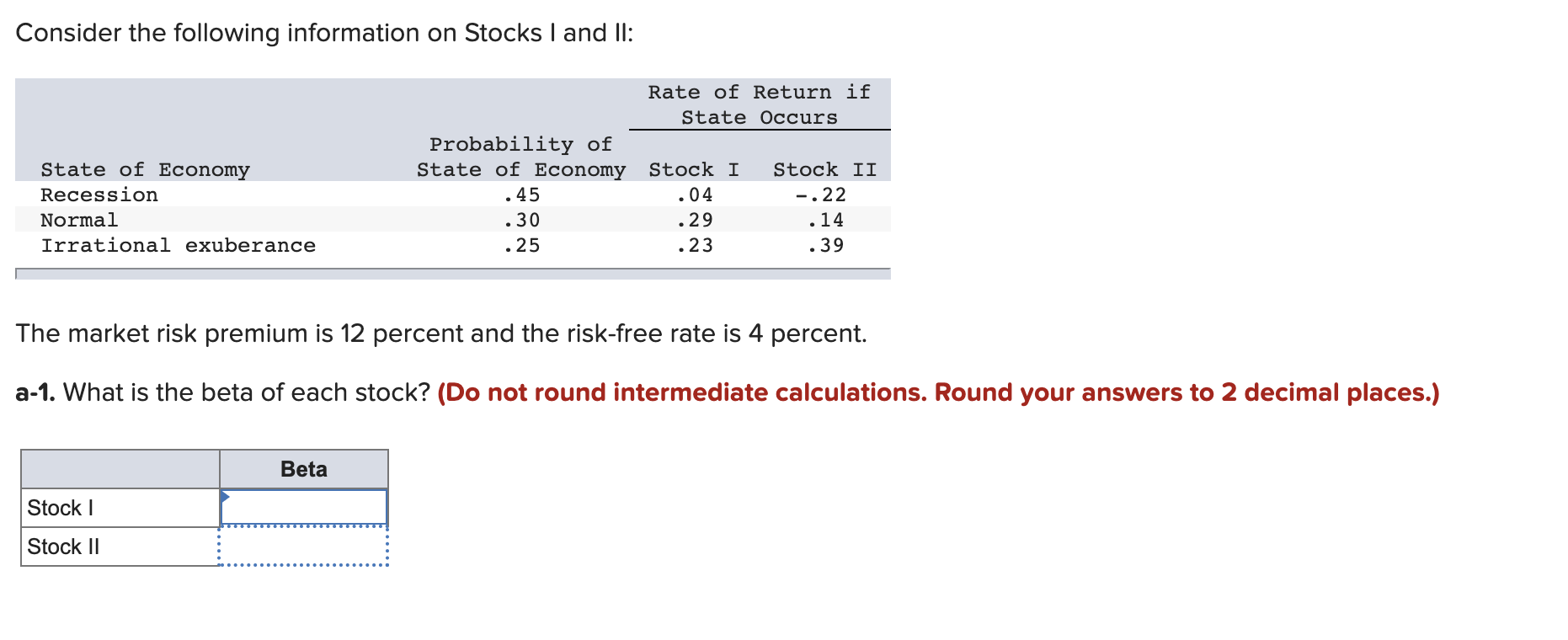 Solved Consider the following information on Stocks I and | Chegg.com