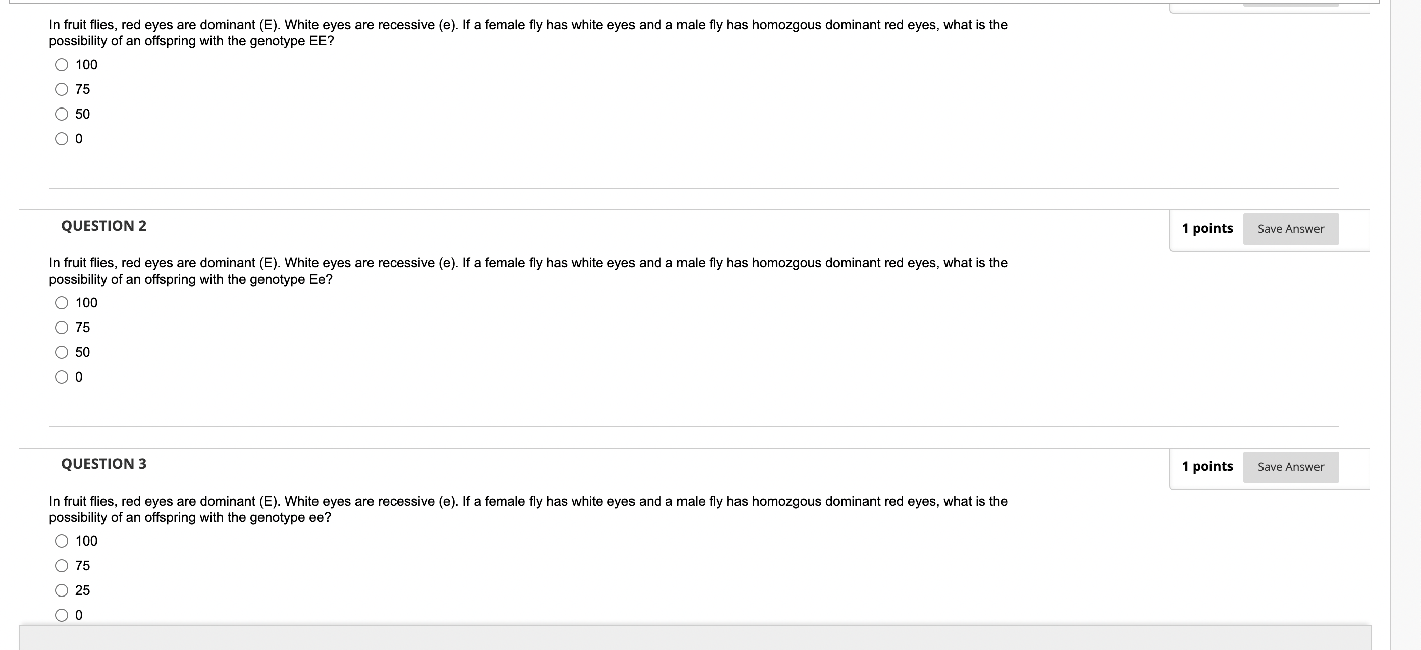 Solved In fruit flies, red eyes are dominant (E). ﻿White | Chegg.com