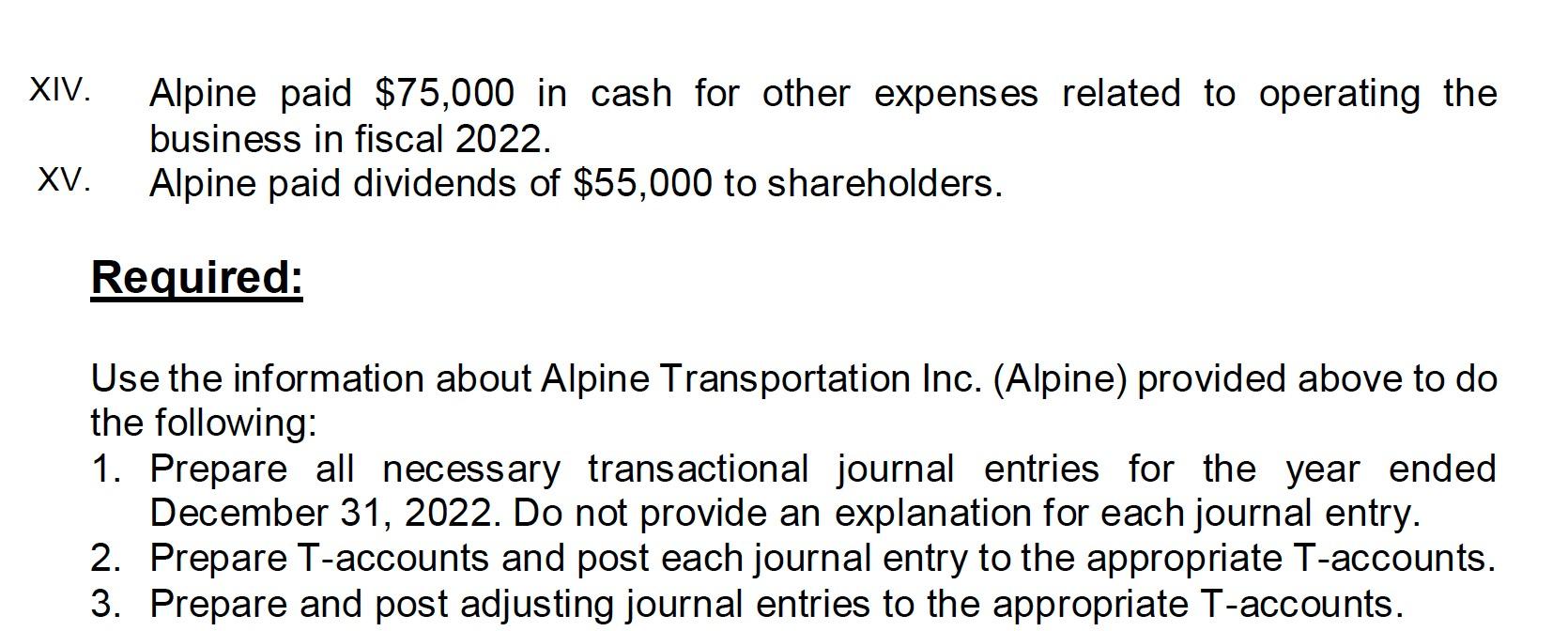 Solved Alpine Transportation Inc. (Alpine) is a small | Chegg.com