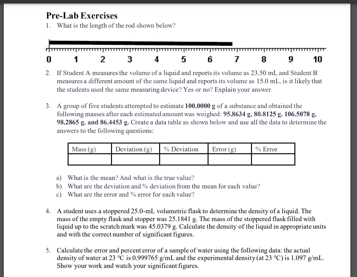 Solved Pre-Lab Exercises 1. What is the length of the rod | Chegg.com