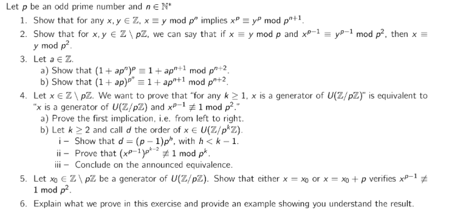 Solved Let p be an odd prime number and neN* 1. Show that | Chegg.com