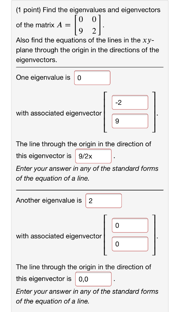Solved (1 point) Find the eigenvalues and eigenvectors 10 01 | Chegg.com