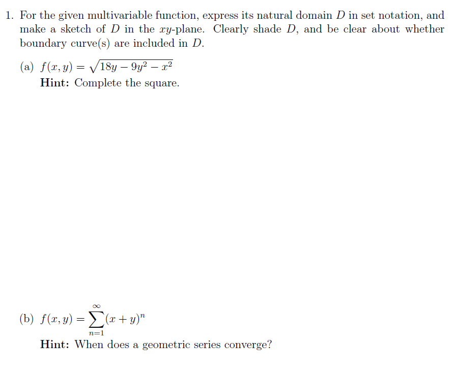 Solved 1. For the given multivariable function, express its | Chegg.com
